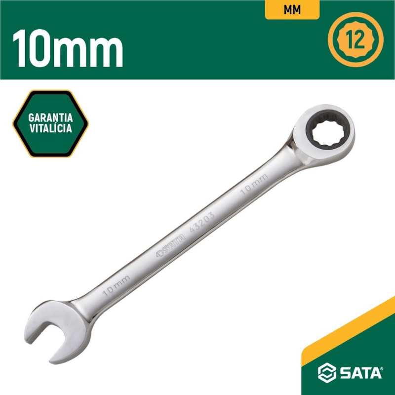 CHAVE COMBINADA COM CATRACA 10MM 72 DENTES - ST43203ST SATA - HBR Flex