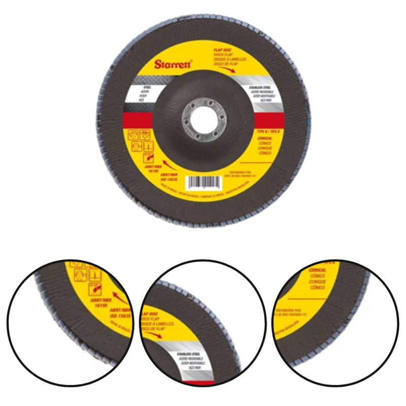 DISCO FLAP FIBRA DE VIDRO CONICO 115 X 22,23MM G60 - STARRETT - HBR Flex