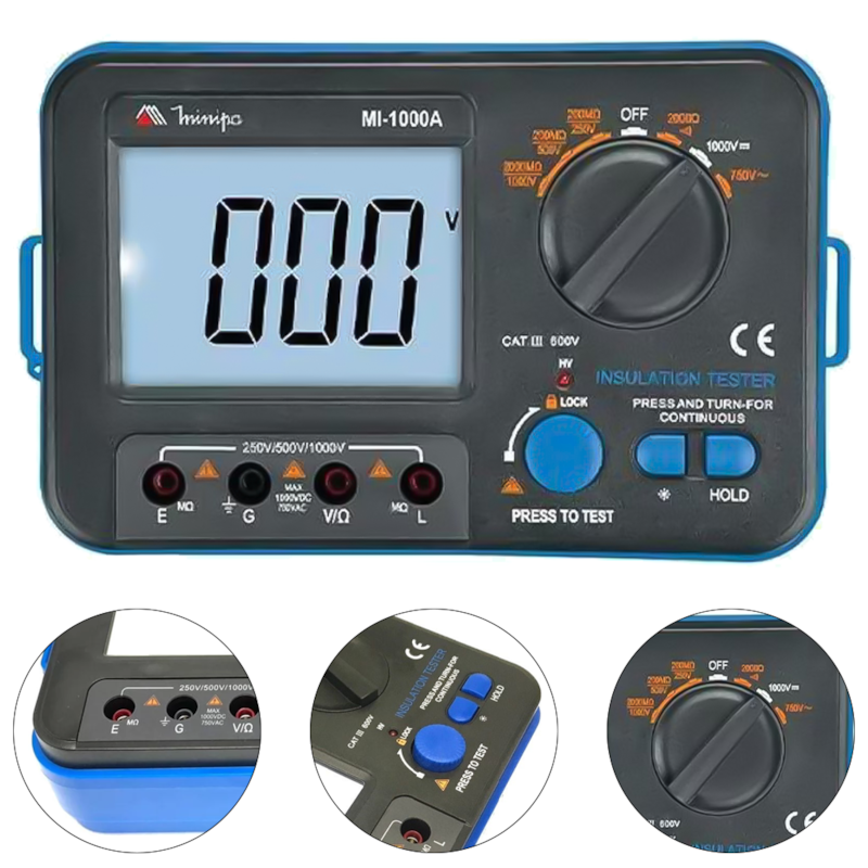 MEGÔMETRO DIGITAL PARA TESTE DE ISOLAÇÃO 1000V CAT III 600V - MI-1000A ...